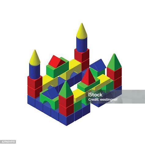 장난감 빌딩 블록에서 성 벡터 다채로운 그림 등등 측정 스타일 0명에 대한 스톡 벡터 아트 및 기타 이미지 0명 3차원 형태 건설 산업 Istock