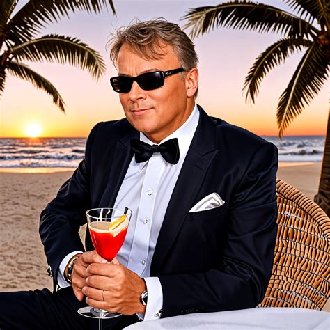 Beachside Elegance A Man In A Tuxedo With A Cocktail At Su…