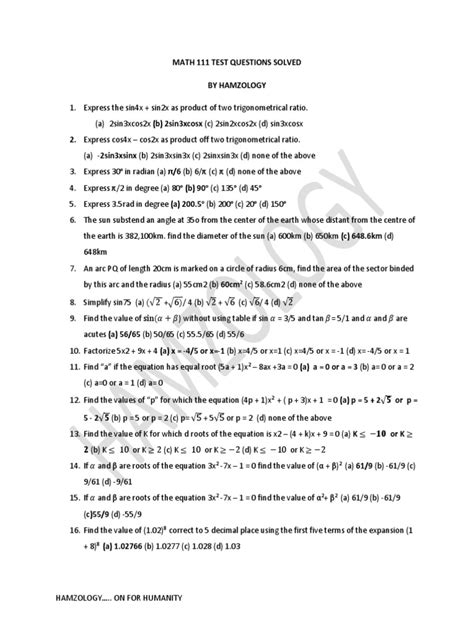 Math 111 Test Questions Solved Download Free Pdf Mathematics Worksheets Library