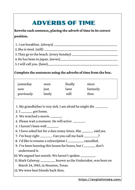 Adverbs Of Time Exercises With Answers