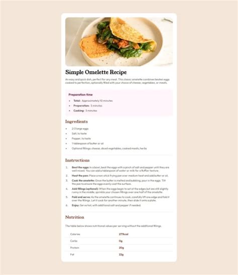 Frontend Mentor Simple Omelette Recipe Html Css P1nu Coding