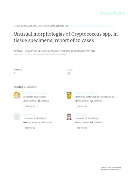 Pdf Unusual Morphologies Of Cryptococcus Spp In Tissue Specimens Report Of 10 Cases