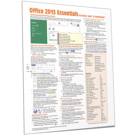 Office 2013 Cheat Sheet Quick Reference Guide Card Beezix