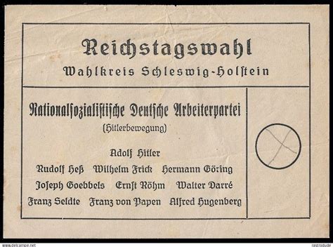 Documents Historiques 193312 Nov Wahlzettel Reichstagswahl Nsdap Schleswig Holstein Selten