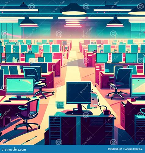 3d Rendering Of A Computer Room With A Lot Of Empty Computers Generative Ai Stock Illustration