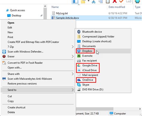 How To Add Dropbox Or Other Cloud Services To The Send To Menu In Windows