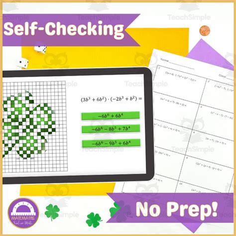 Pixel Art Math St Patricks Day Multiplying Polynomials By Teach Simple
