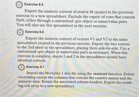 Solved Exercise 85 Export The Numeric Content Of Matrix M