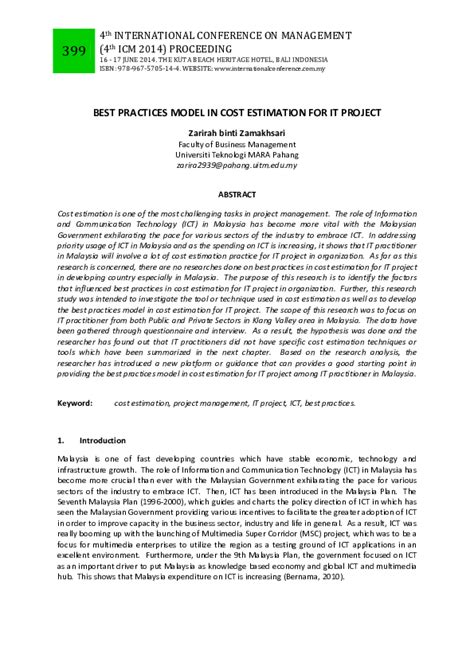 Pdf Best Practices Model In Cost Estimation For It Project