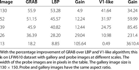 Rank 1 Recognition Rate Of Grab Lbp And V1 Like Algorithm Download