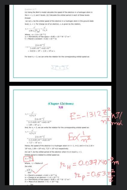 question 12 7 a using the bohr s model calculate the speed of the elect