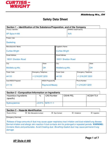 Fillable Online Material Safety Data Sheet Section Fax Email Print Pdffiller