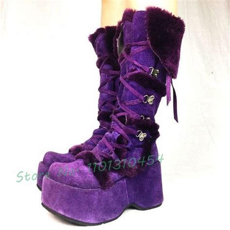 Purple Fur Platform Boots