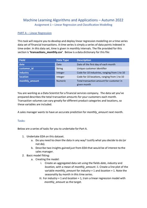 Assignment 1 Machine Learning Machine Learning Algorithms And