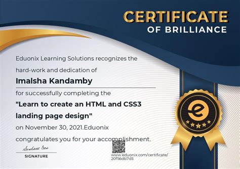 Completion Certificate For Learn To Create An Html And Css3 Landing Page Design