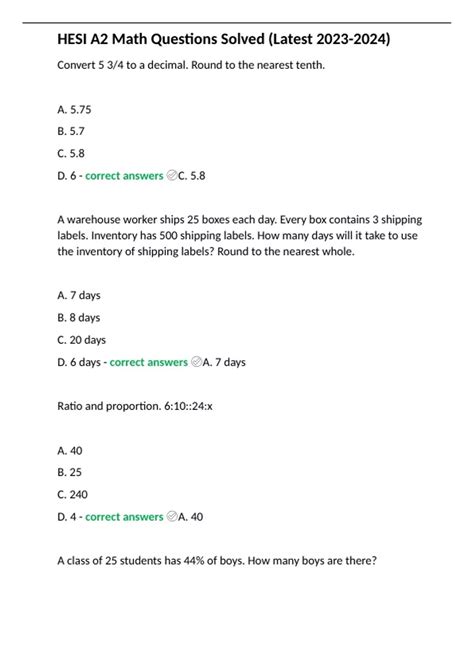 Hesi A2 Math Questions Solved Latest Hesi A2 Math Stuvia Us