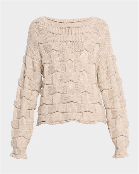 Lafayette 148 New York Chunky Basket Weave Wool Knit Sweater Neiman