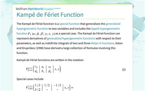 Kampé De Fériet Function From Wolfram Mathworld