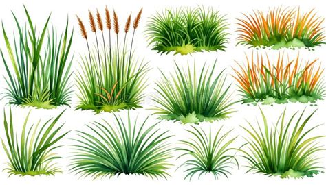 Collection Of Lush Green And Orange Grass Clumps With Natural Detailing