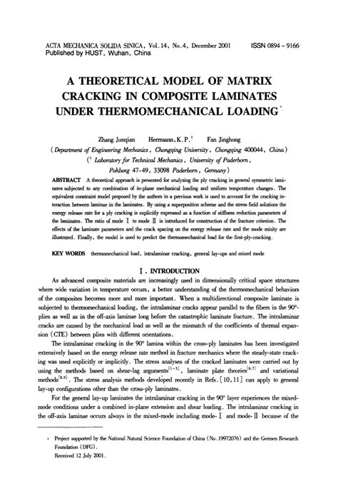 Pdf A Theoretical Model Of Matrix Cracking In Composite Laminates