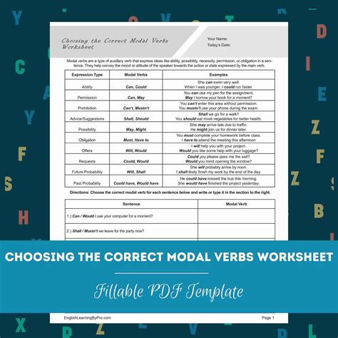 Choosing The Correct Modal Verbs Worksheet Editable Fillable