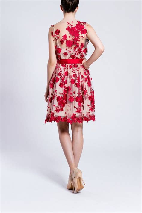 Vestido Corto O De Cóctel Rojo Bordado De Flores Para Invitadas