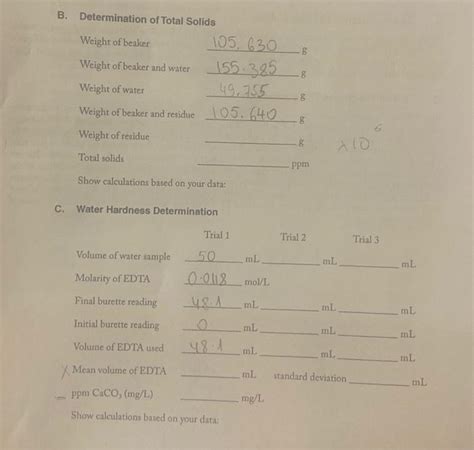 Solved B Determination Of Total Solids Weight Of Beaker Chegg Com