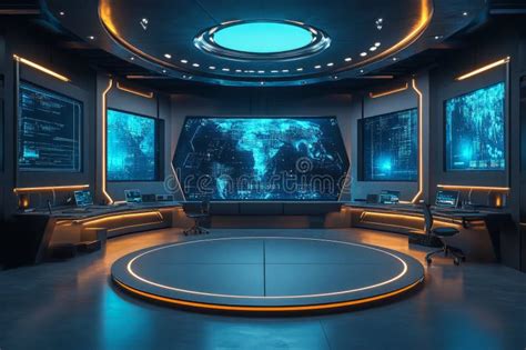 Futuristic Command Center Displaying A World Map And Various Data