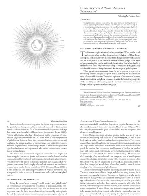 Globalization A World Systems Perspective Pdf World Systems Theory Globalization