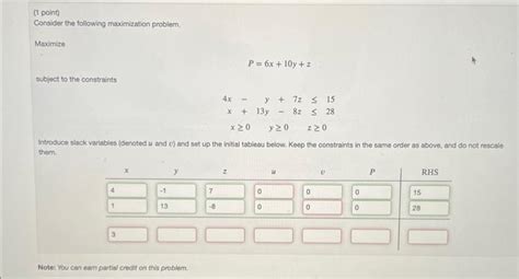 1 Point Consider The Following Maximization