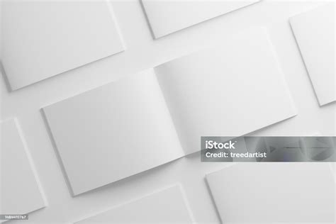 미국 편지 조경 안장 스티치 Bifold 브로셔 카탈로그 화이트 블랭크 3d 렌더링 모형 모형에 대한 스톡 사진 및 기타 이미지