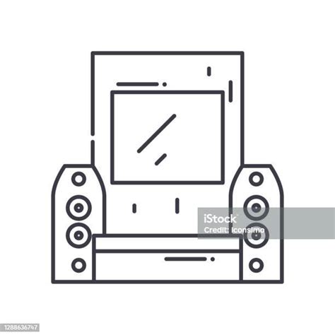 홈 시어터 컨셉 아이콘 선형 절연 일러스트레이션 씬 라인 벡터 웹 디자인 사인 흰색 배경에 편집 가능한 스트로크가 있는 개요 개념 기호 Film Screening에 대한