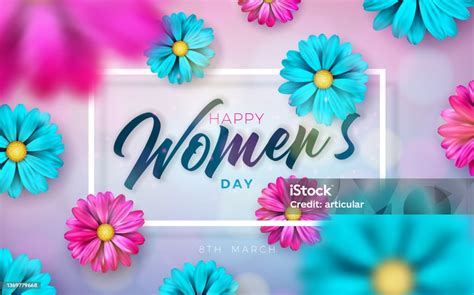 3월 8일 해피 우먼스 데이 플로럴 일러스트레이션 빛의 배경에 봄 꽃과 세계 여성의 날 벡터 디자인 전단지 인사말 카드 웹 배너 휴일 포스터 또는 파티 초대를위한 여성 또는