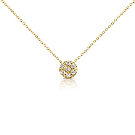 14k Yellow Gold Circle Diamond Necklace Pomoto