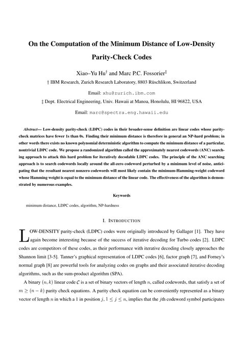 pdf on the computation of the minimum distance of low density parity