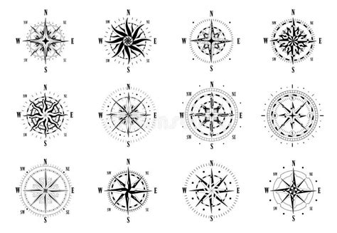 Nautical Wind Rose And Compass Icons Set Stock Vector Illustration Of