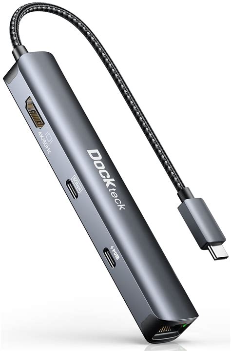USB C Hub Multiport Adapter Dockteck 6 In 1 USB C PD Ethernet Hub With 4K 60Hz HDMI USB C Data
