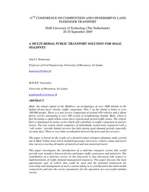 Pdf A Multi Modal Public Transport Solution For Male Maldives