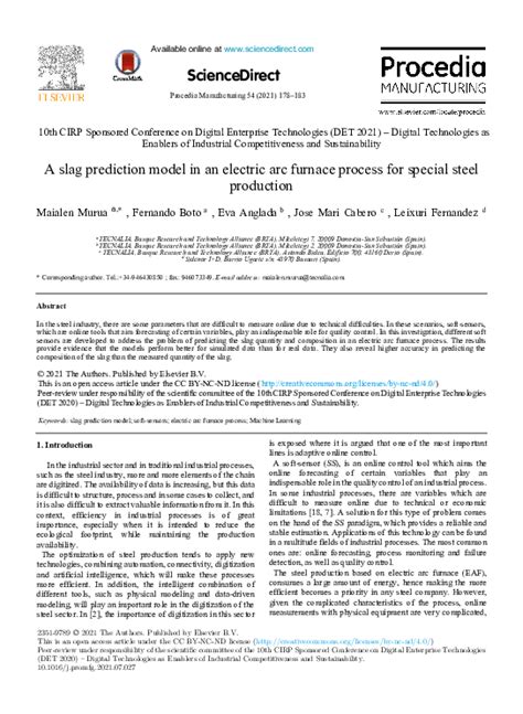 Pdf A Slag Prediction Model In An Electric Arc Furnace Process For