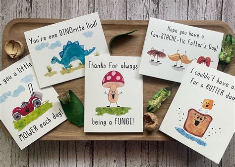 Fathers Day Pun Cards Watercolor Illustrations Individual Or 5 Pack