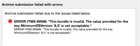 Ios Error Itms 90068 This Bundle Is Invalid Minimum Os Version 8