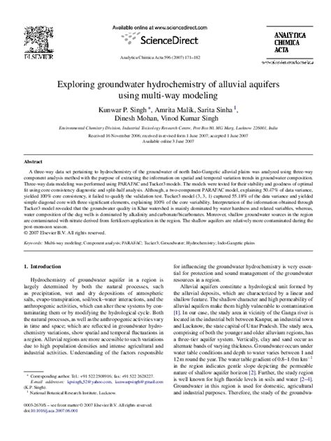 Pdf Exploring Groundwater Hydrochemistry Of Alluvial Aquifers Using Multi Way Modeling