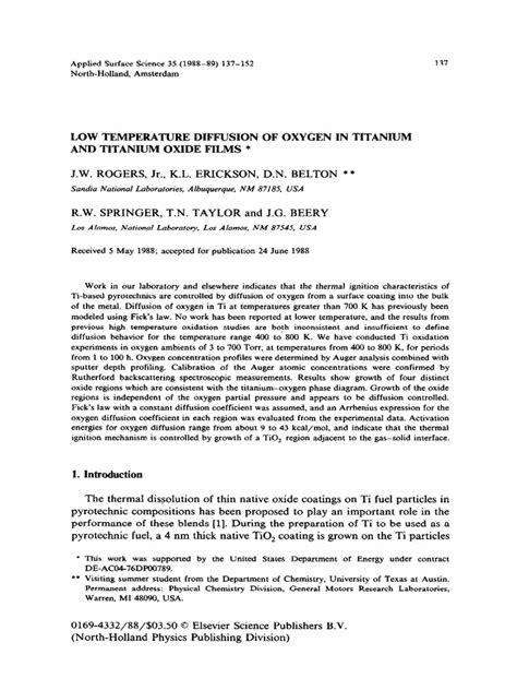 Low Temperature Diffusion Of Oxygen In Titanium And Titanium Oxide