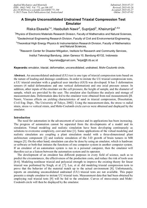A Simple Unconsolidated Undrained Triaxial Compression Test Emulator Scientificnet