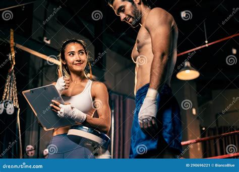 Muay Thai Boxer Step On Weight Scale For Boxing Class Designation Impetus Stock Image Image