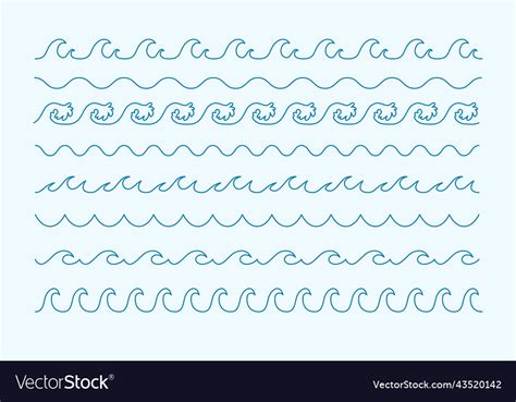 Waves Curve Line Style Sea Pattern Borders Vector Image