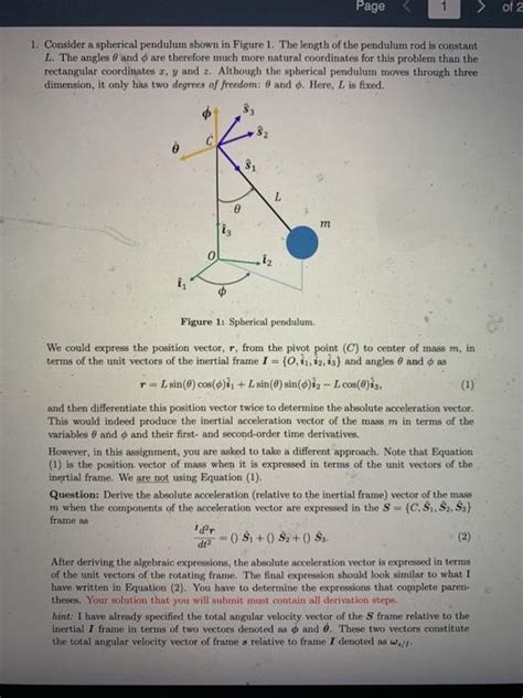 Page 1 Of 2 1 Consider A Spherical Pendulum Shown In
