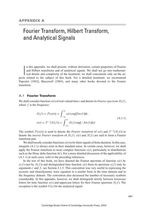 Fourier Transform Hilbert Transform And Analytical Signals Appendix