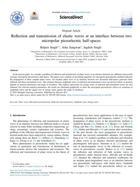 Pdf Reflection And Transmission Of Elastic Waves At An Interface