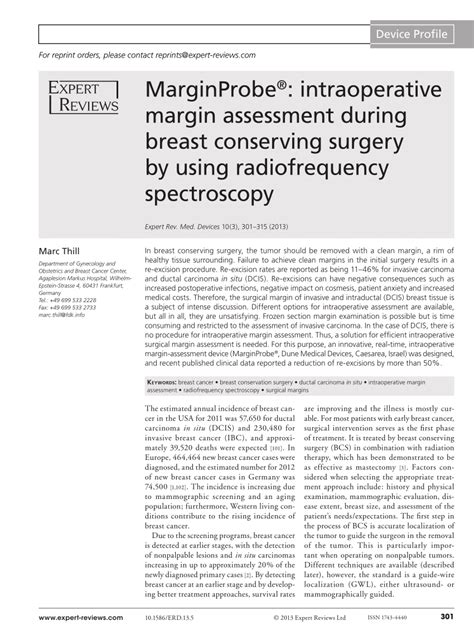 Pdf Marginprobe® Intraoperative Margin Assessment During Breast Conserving Surgery By Using